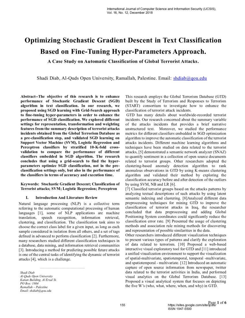Optimizing Stochastic Gradient Descent in Text Classification Based on Fine-Tuning Hyper ...