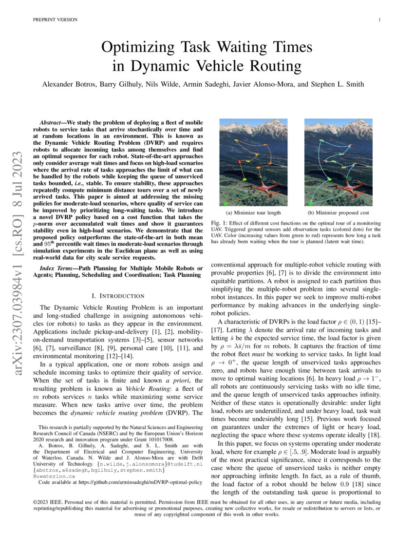 Optimizing Task Waiting Times in Dynamic Vehicle Routing | DeepAI