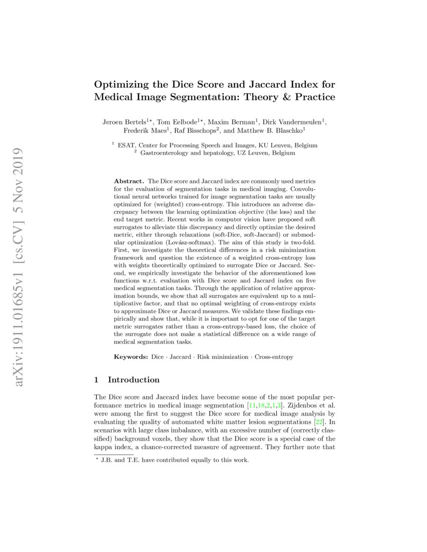 Optimizing the Dice Score and Jaccard Index for Medical Image ...