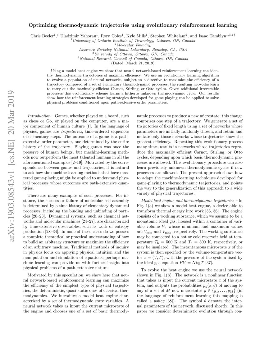 Optimizing thermodynamic trajectories using evolutionary reinforcement learning | DeepAI