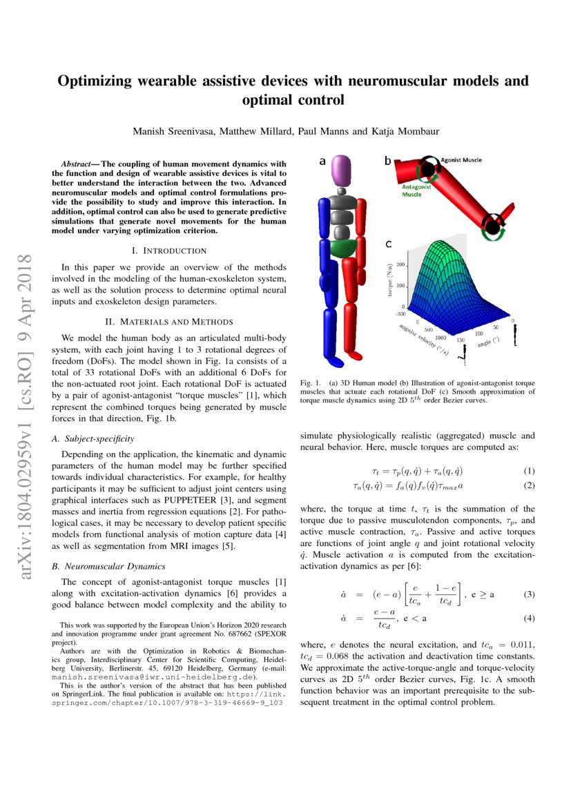 Optimizing wearable assistive devices with neuromuscular models and ...