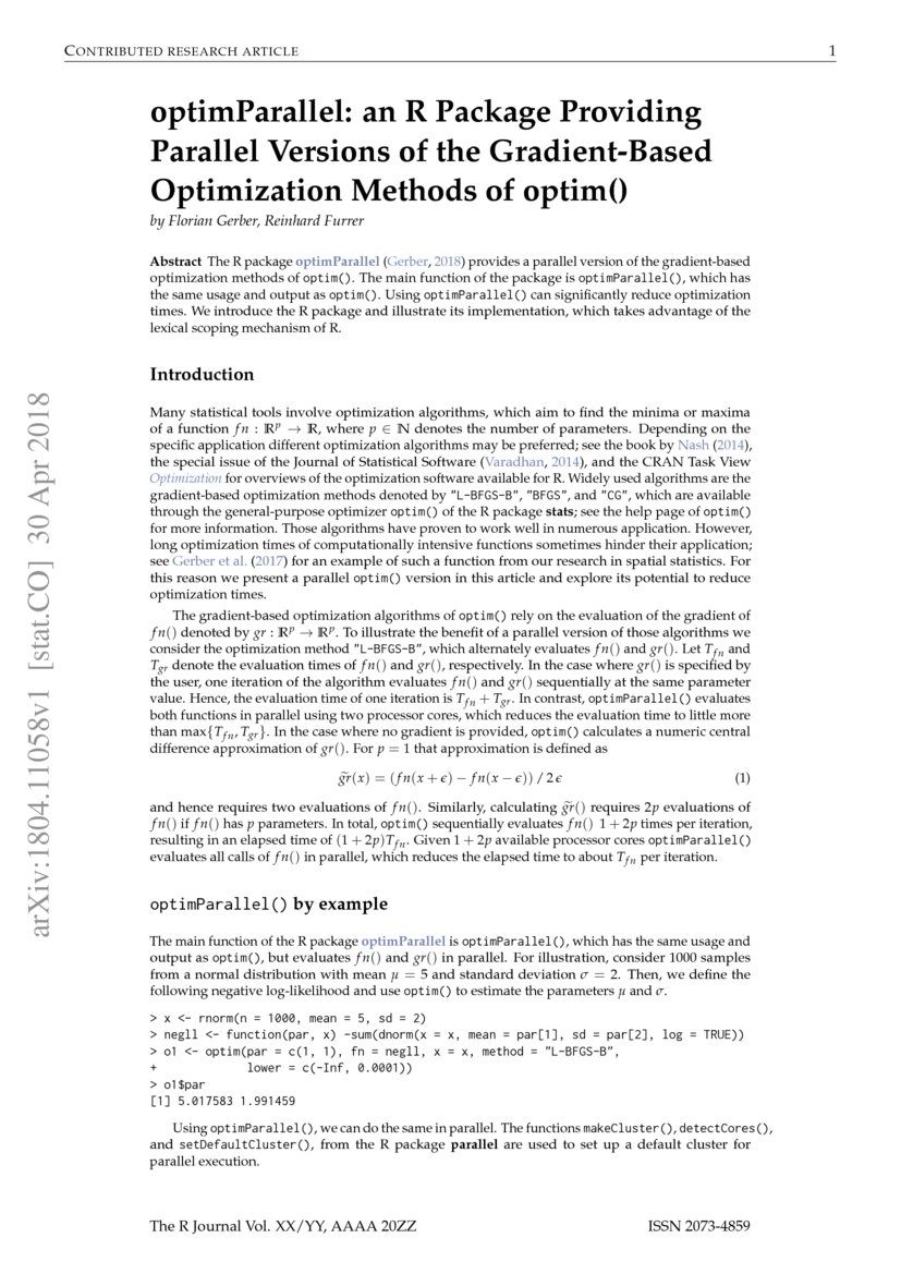 Optimparallel An R Package Providing Parallel Versions Of The Gradient Based Optimization
