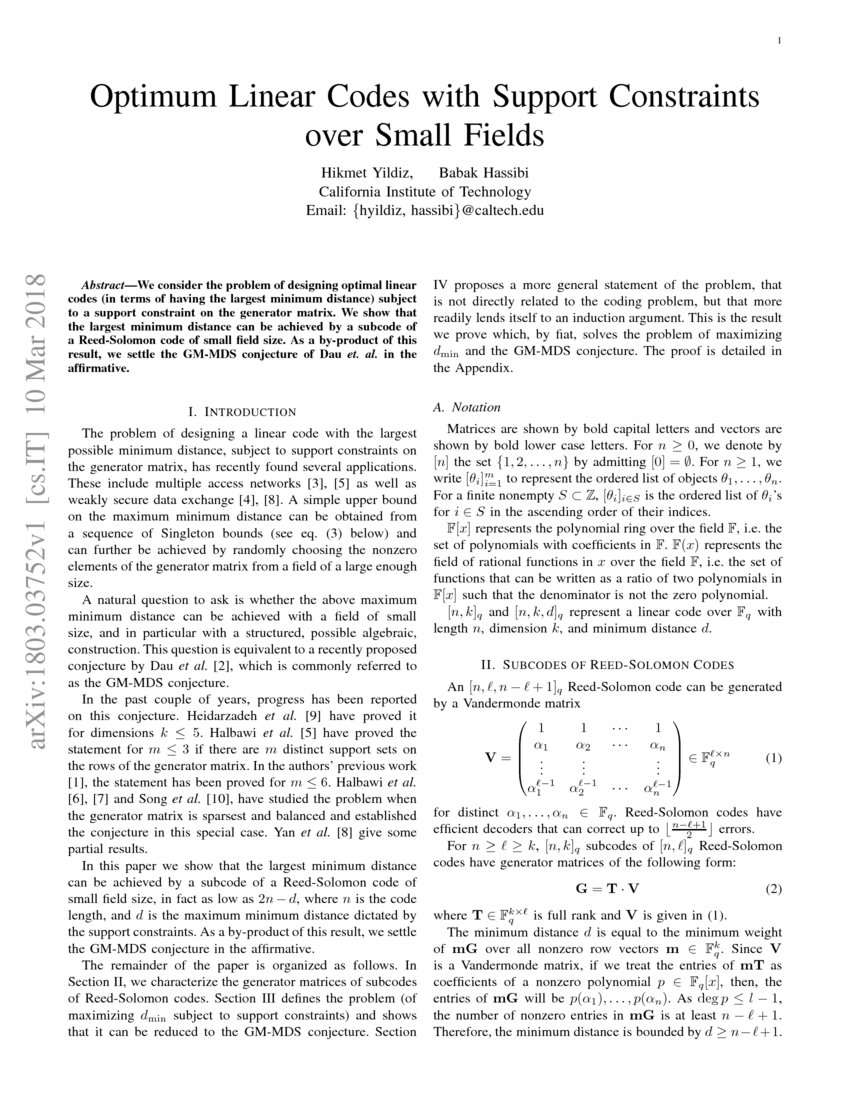 Optimum Linear Codes with Support Constraints over Small Fields | DeepAI