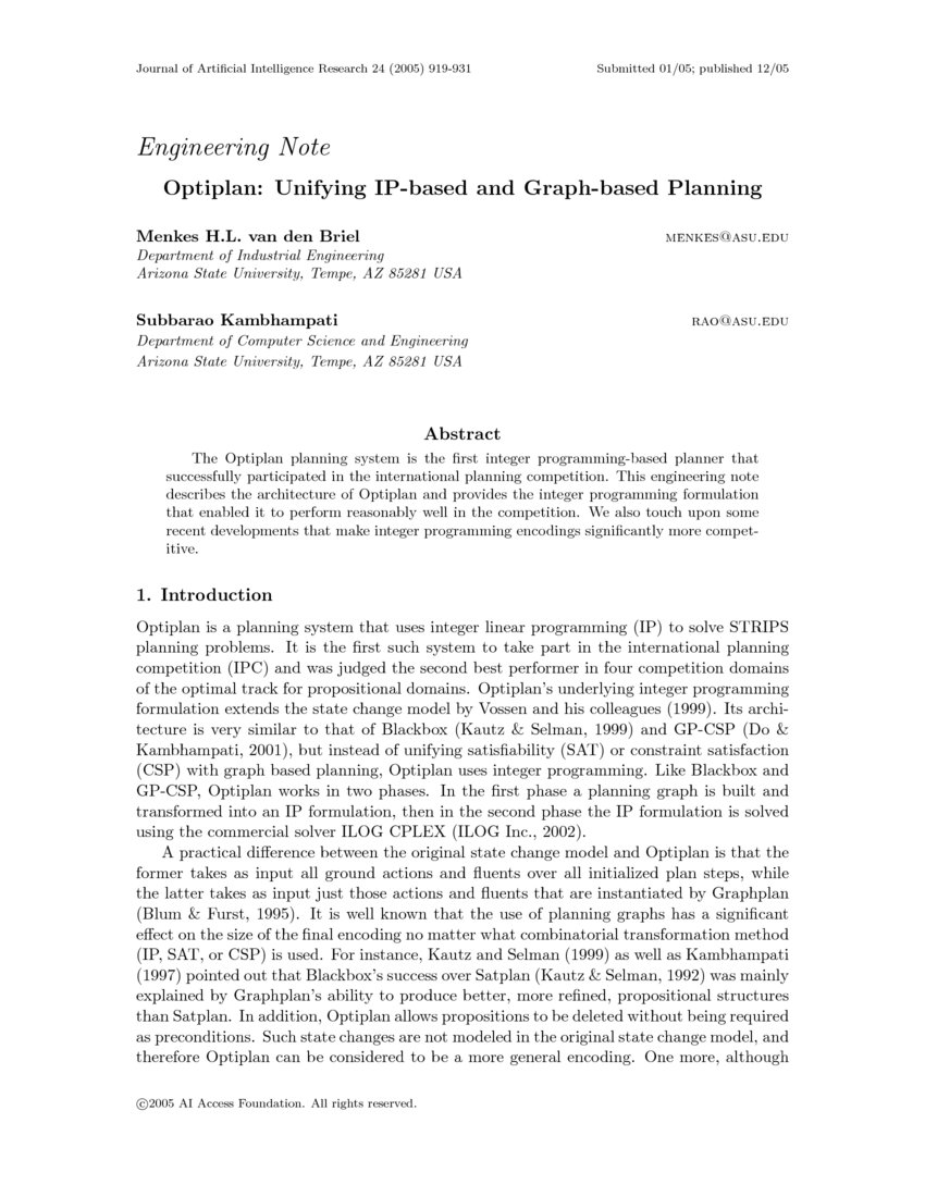 Optiplan: Unifying IP-based and Graph-based Planning | DeepAI