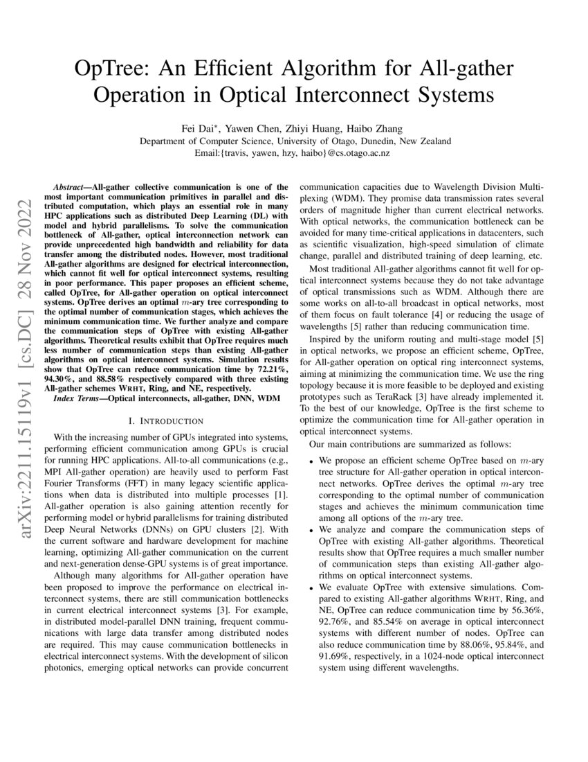 OpTree: An Efficient Algorithm for All-gather Operation in Optical ... OpTree: An Efficient Algorithm for All-gather Operation in Optical ...