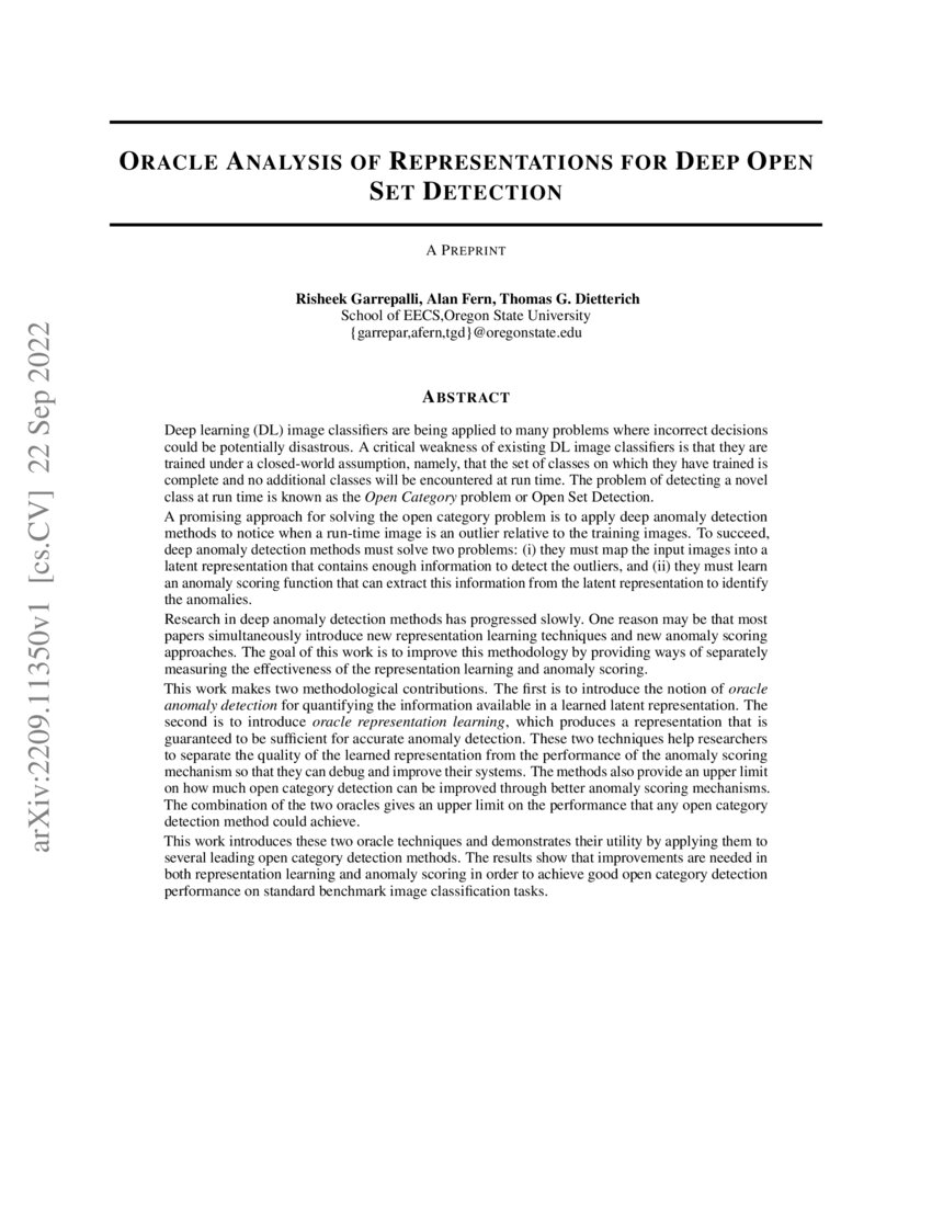 Oracle Analysis Of Representations For Deep Open Set Detection Deepai
