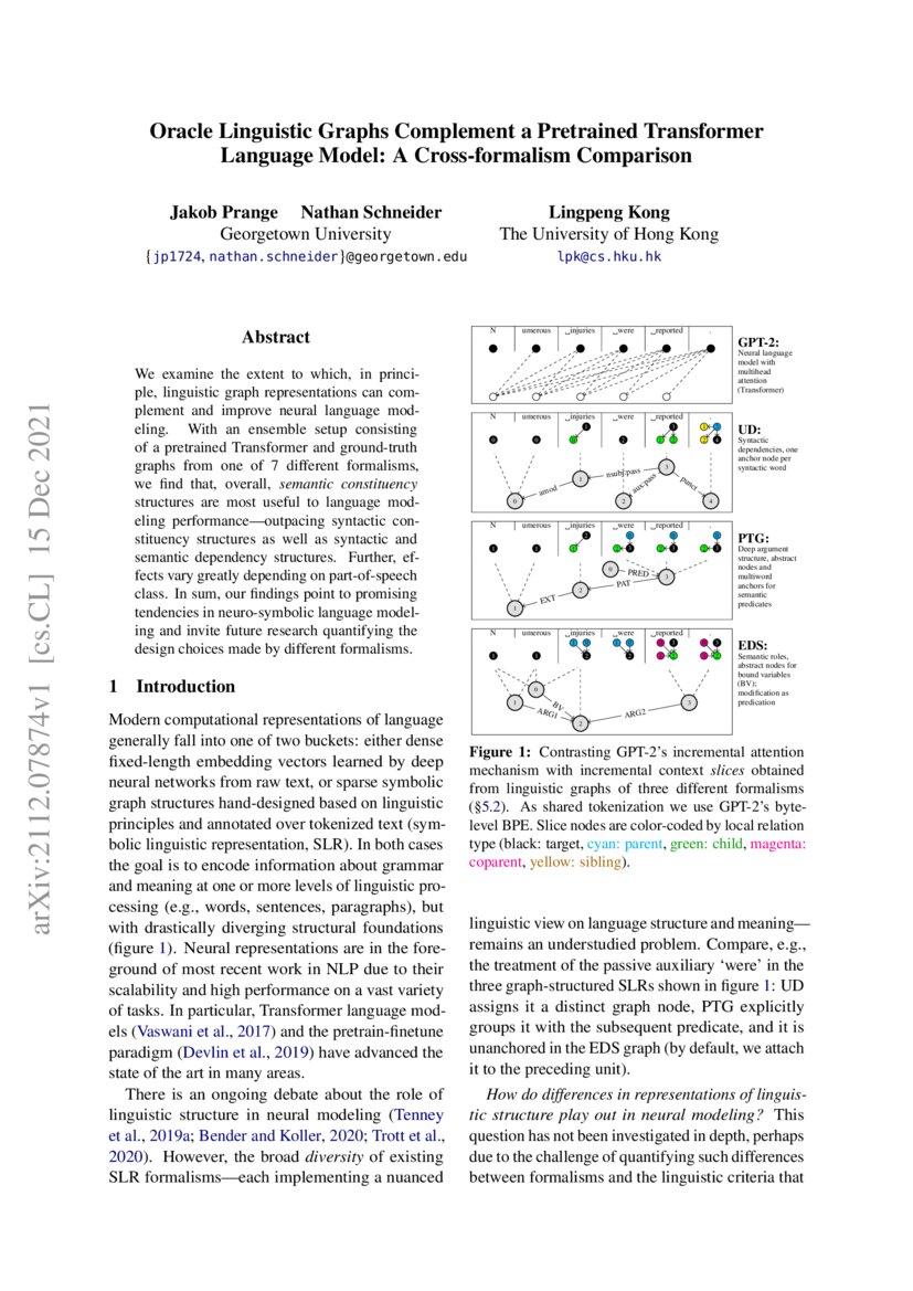 Oracle Linguistic Graphs Complement A Pretrained Transformer Language Model A Cross Formalism