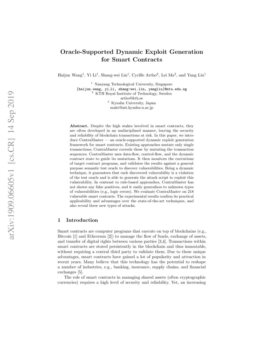 Oracle Supported Dynamic Exploit Generation For Smart Contracts Deepai 