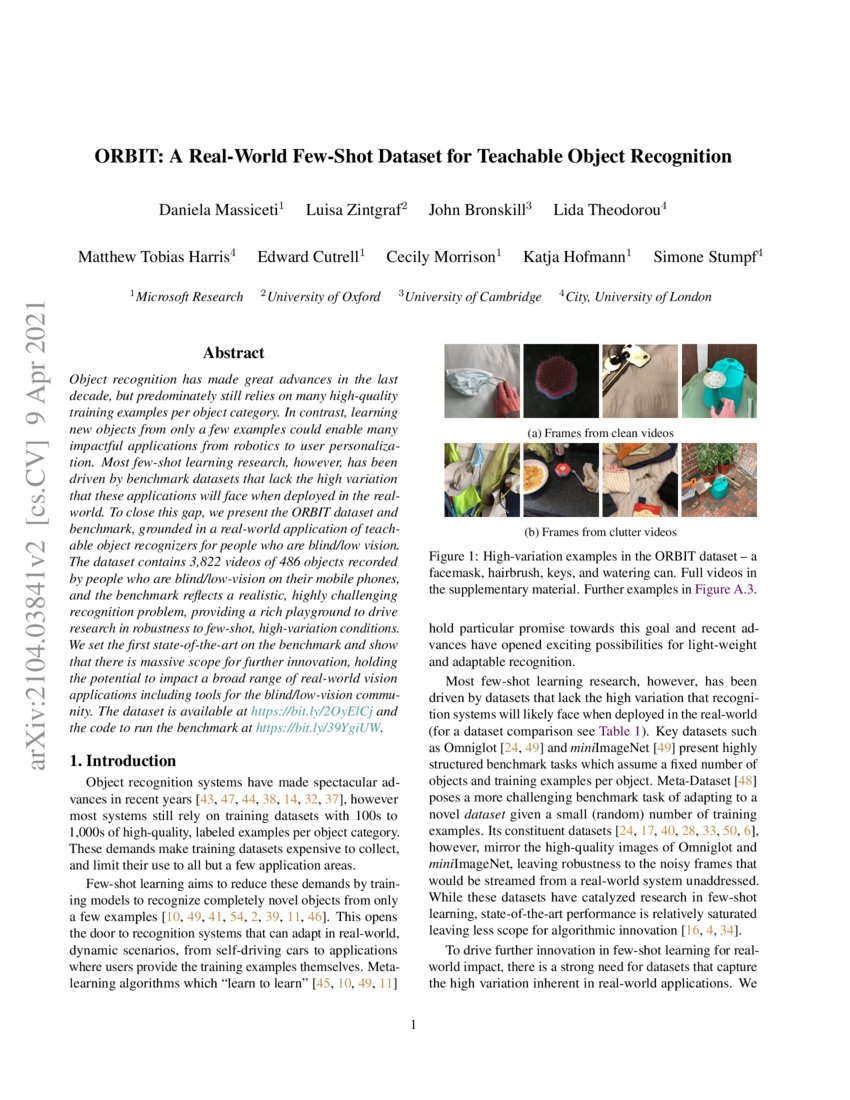 ORBIT: A Real-World Few-Shot Dataset for Teachable Object Recognition ...