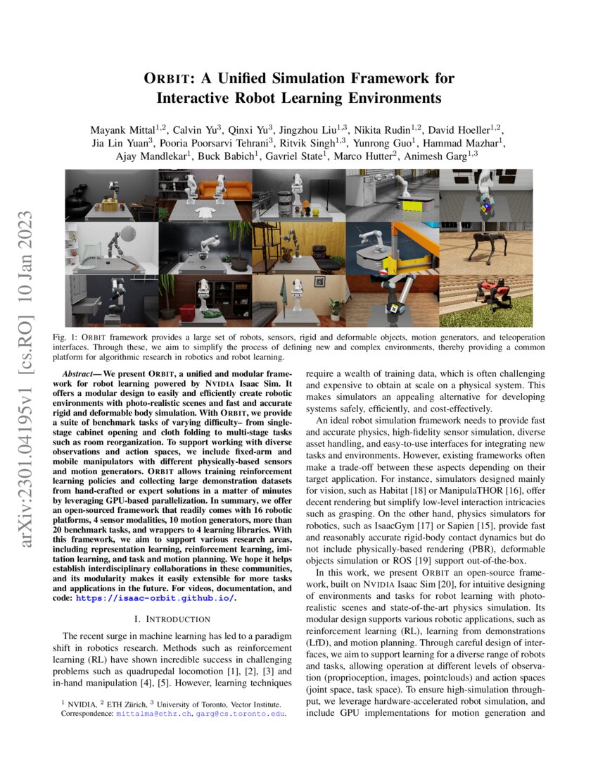 Orbit A Unified Simulation Framework For Interactive Robot Learning