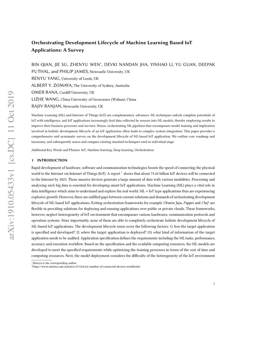 Orchestrating Development Lifecycle Of Machine Learning Based Iot Applications A Survey Deepai