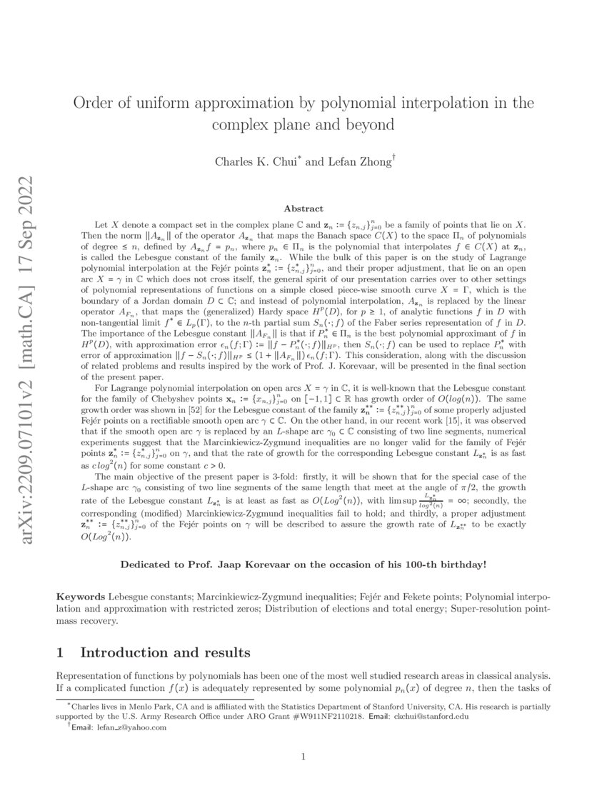 Order of uniform approximation by polynomial interpolation in the ... Order of uniform approximation by polynomial interpolation in the ...