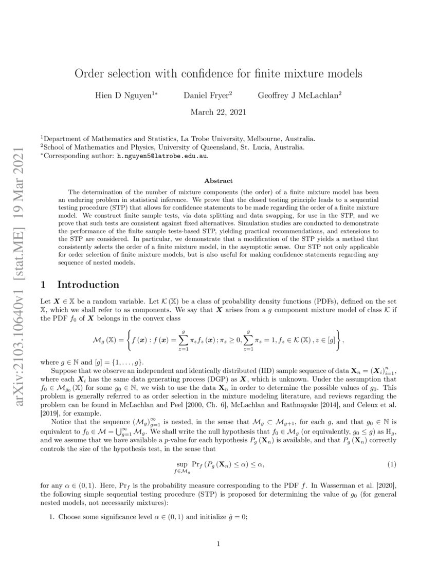 Order Selection With Confidence For Finite Mixture Models Deepai
