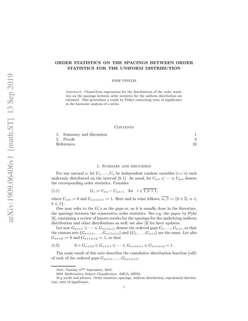 Order Statistics On The Spacings Between Order Statistics For The Uniform Distribution Deepai