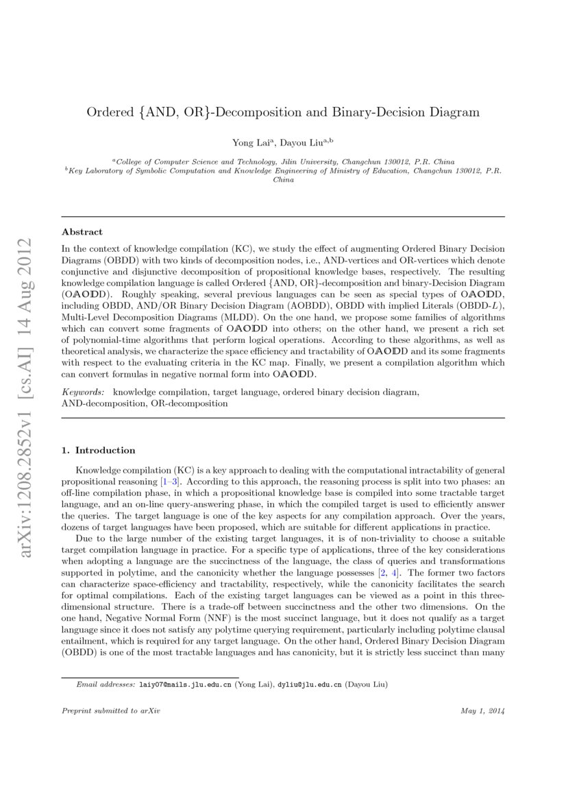 Ordered And Or Decomposition And Binary Decision Diagram Deepai 