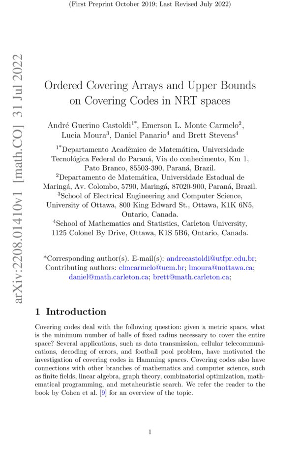 Ordered Covering Arrays And Upper Bounds On Covering Codes In Nrt Spaces Deepai 