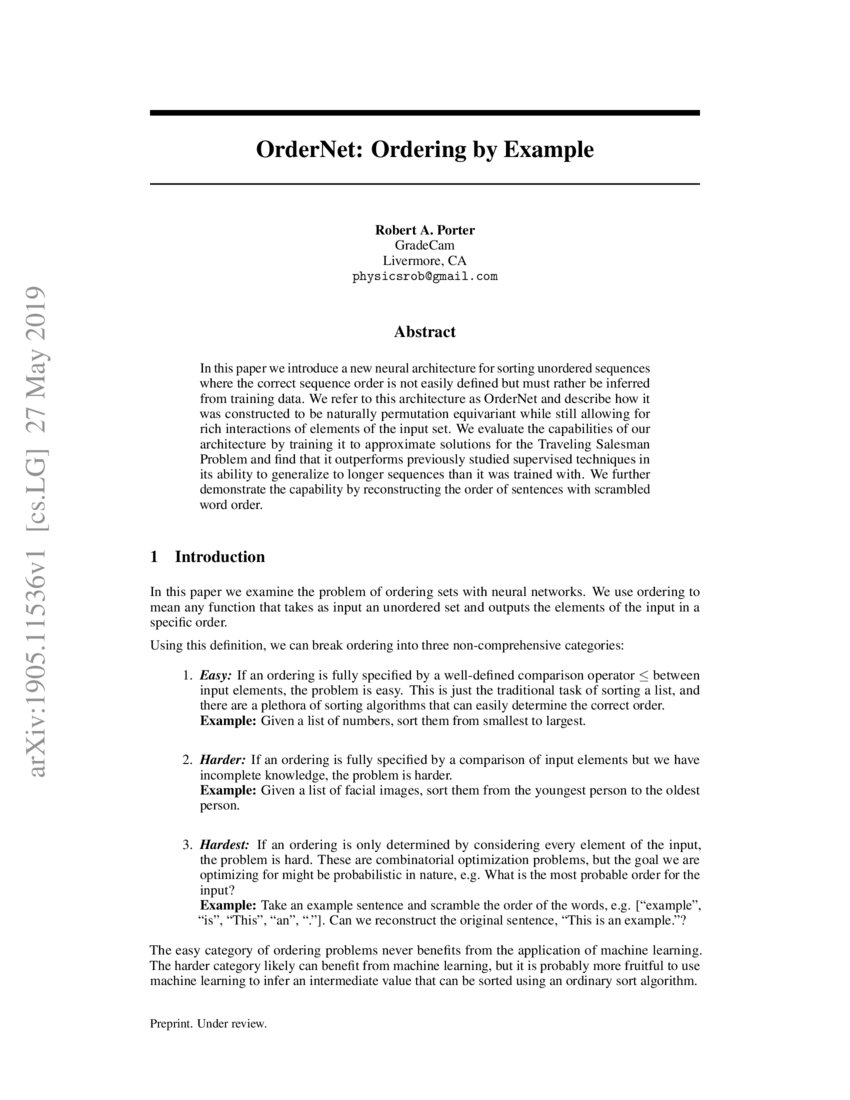 OrderNet: Ordering by Example | DeepAI