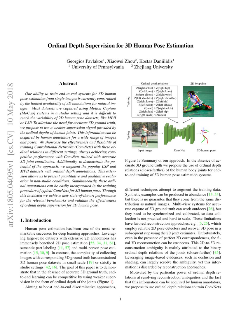 Ordinal Depth Supervision for 3D Human Pose Estimation | DeepAI