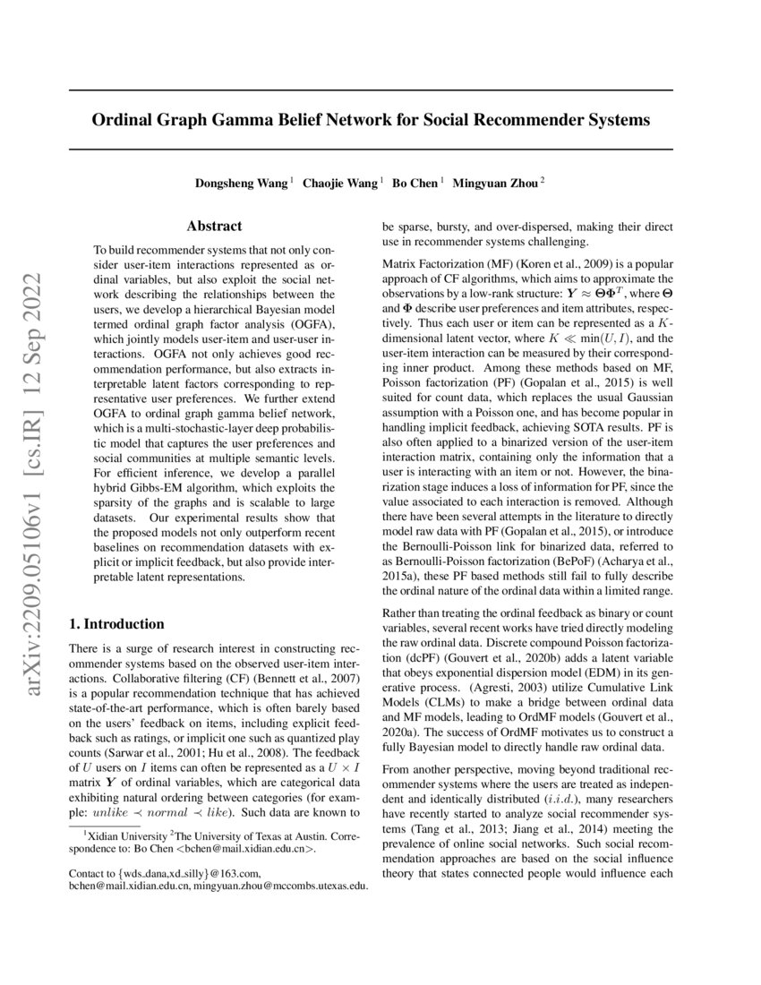 Ordinal Graph Gamma Belief Network For Social Recommender Systems Deepai
