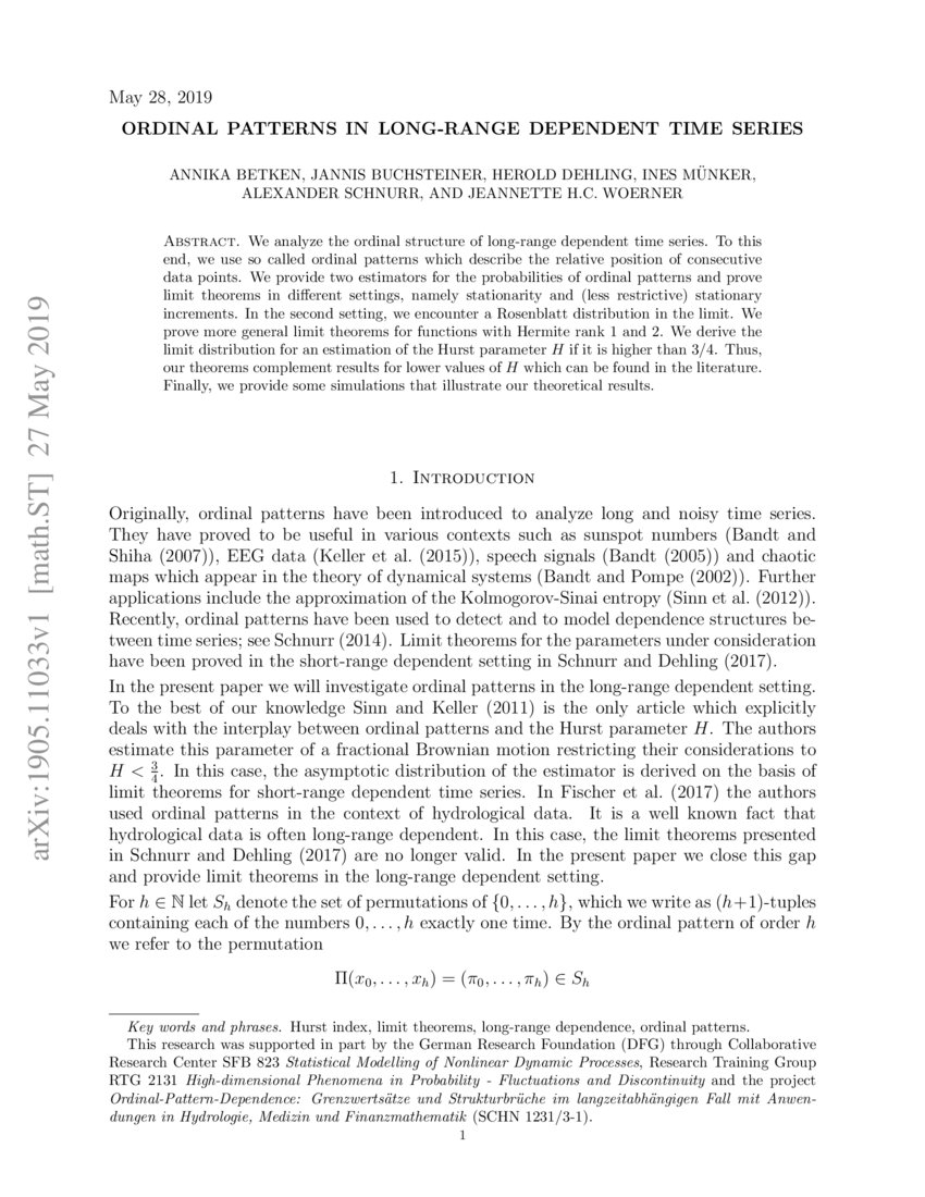 Ordinal Patterns In Long Range Dependent Time Series Deepai