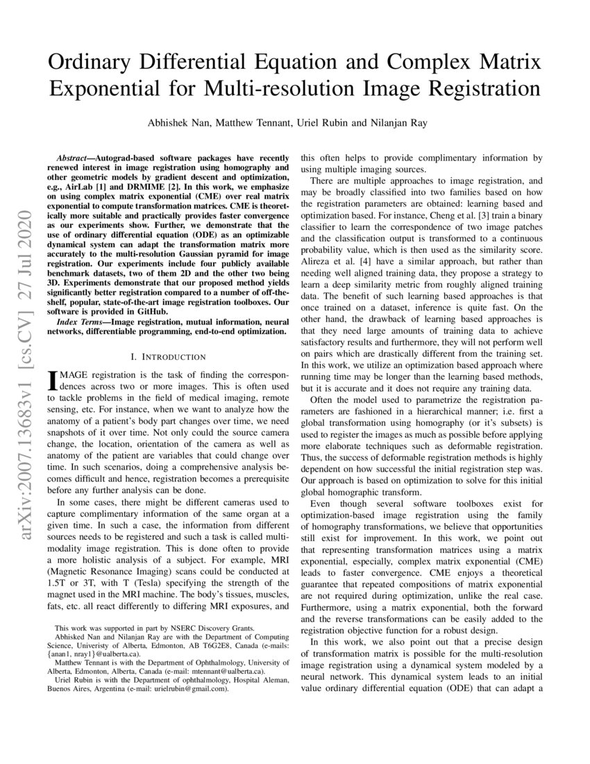 Ordinary Differential Equation and Complex Matrix Exponential for Multi ...