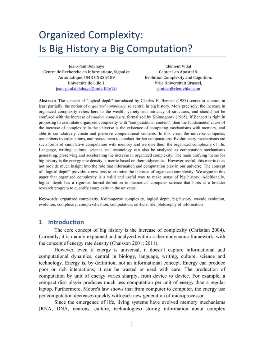 Organized Complexity: is Big History a Big Computation? | DeepAI