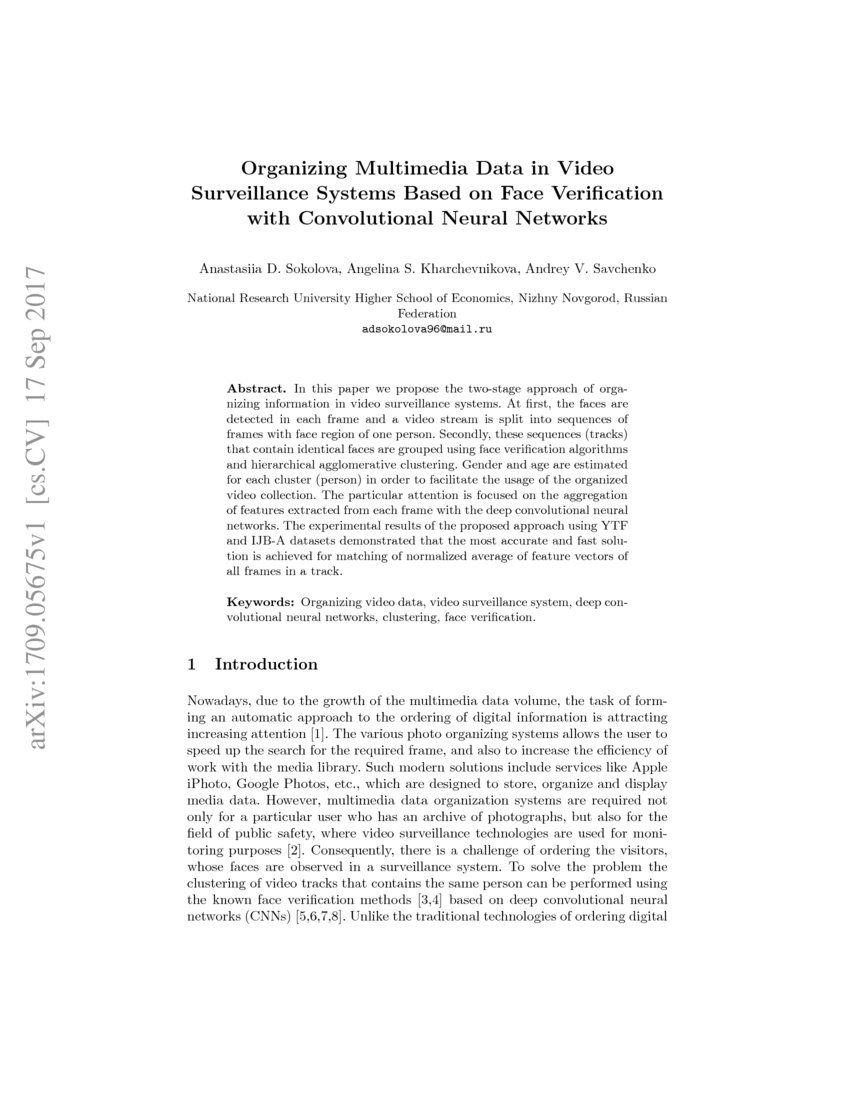 Organizing Multimedia Data in Video Surveillance Systems Based on Face Verification with ...