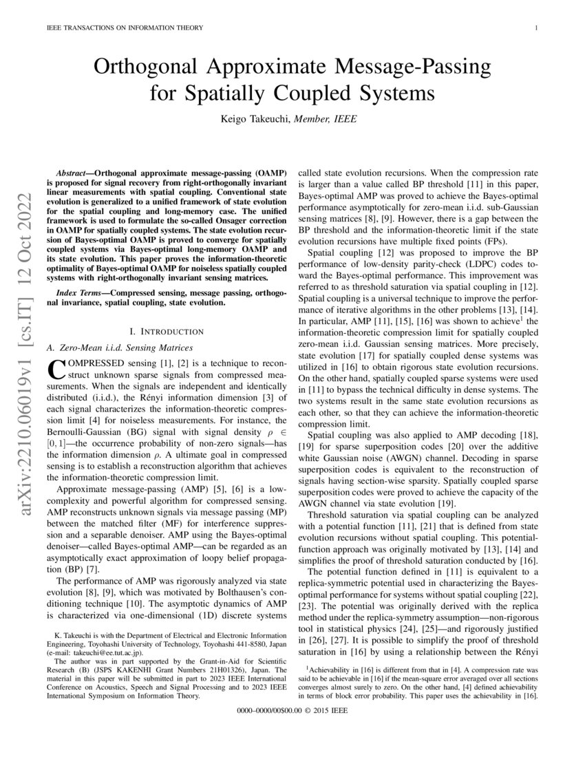 Orthogonal Approximate Message Passing For Spatially Coupled Systems Deepai
