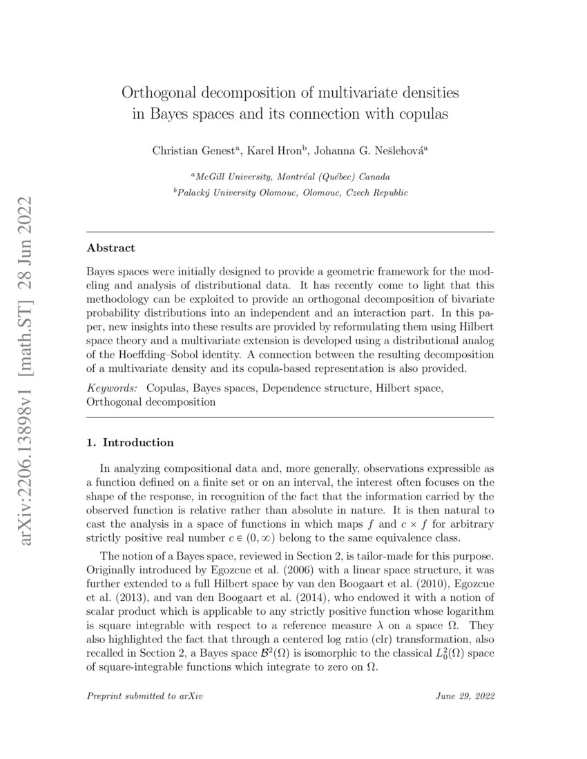 Orthogonal Decomposition Of Multivariate Densities In Bayes Spaces And