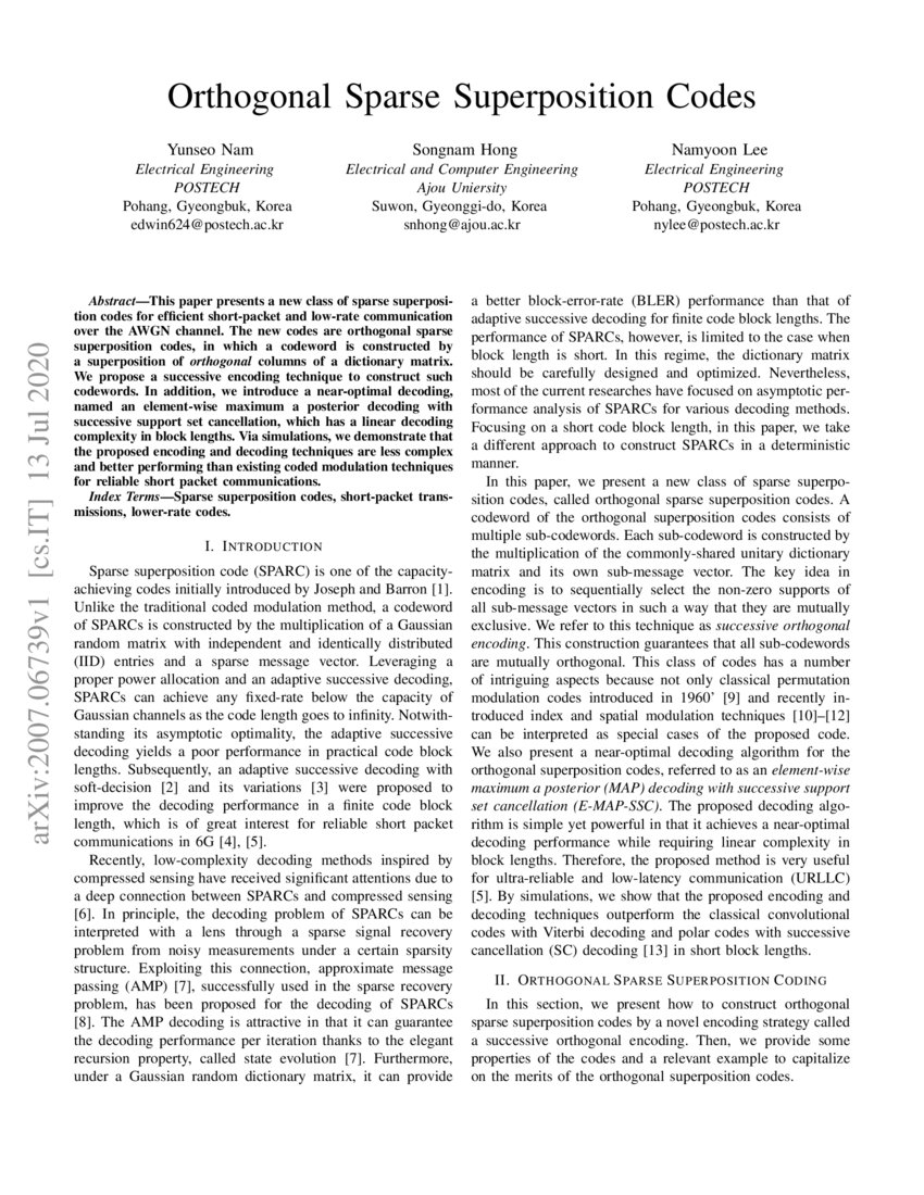 Orthogonal Sparse Superposition Codes | DeepAI