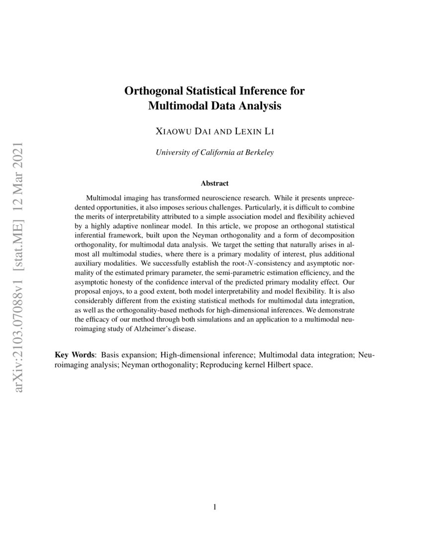 Orthogonal Statistical Inference for Multimodal Data Analysis | DeepAI