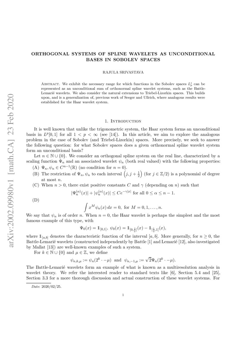 Orthogonal Systems Of Spline Wavelets As Unconditional Bases In Sobolev