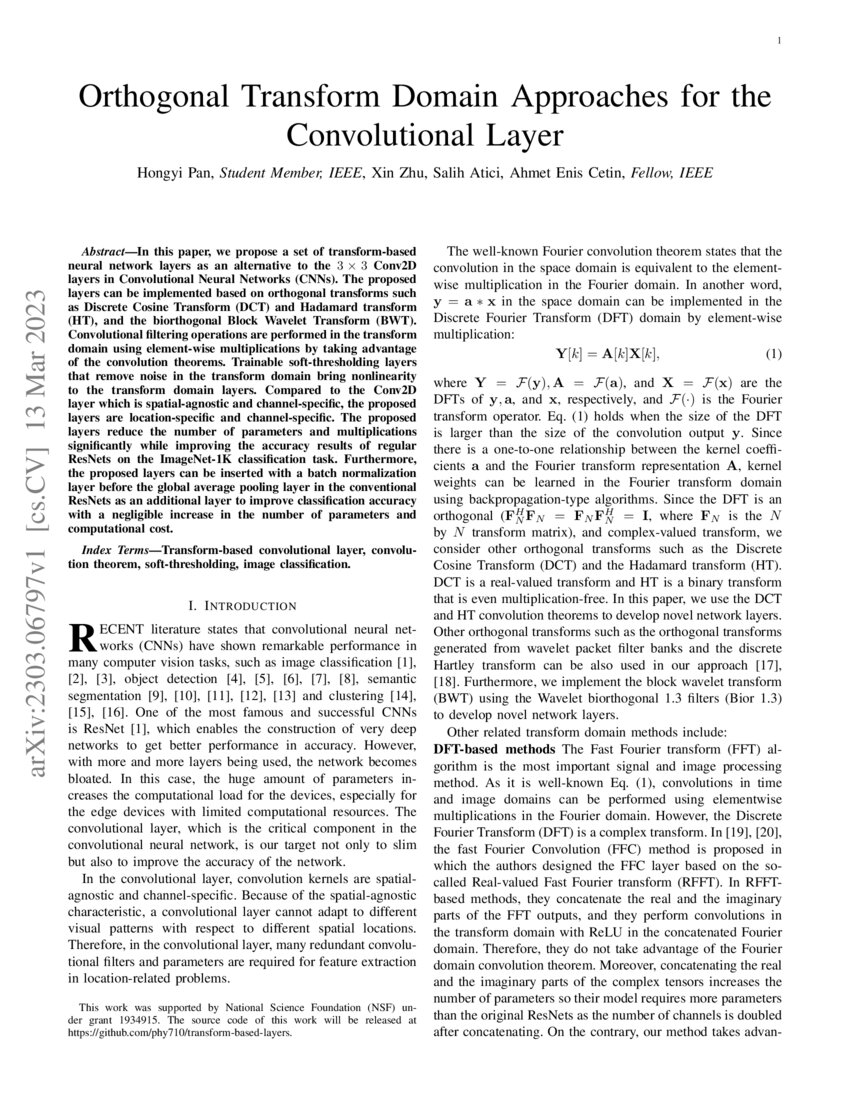 Orthogonal Transform Domain Approaches For The Convolutional Layer Deepai