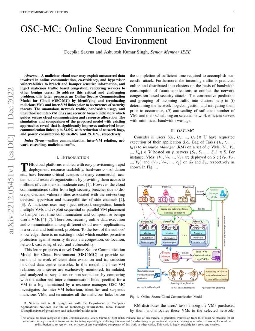 OSC-MC: Online Secure Communication Model for Cloud Environment | DeepAI