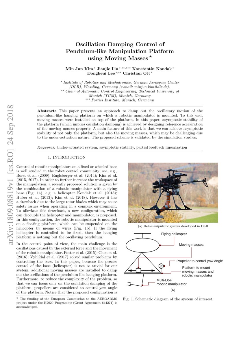 Oscillation Damping Control of Pendulum-like Manipulation Platform ...