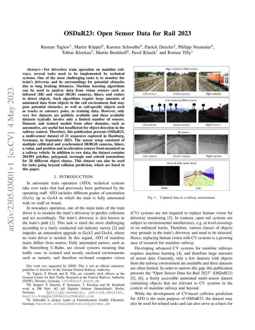 OSDaR23: Open Sensor Data for Rail 2023 | DeepAI