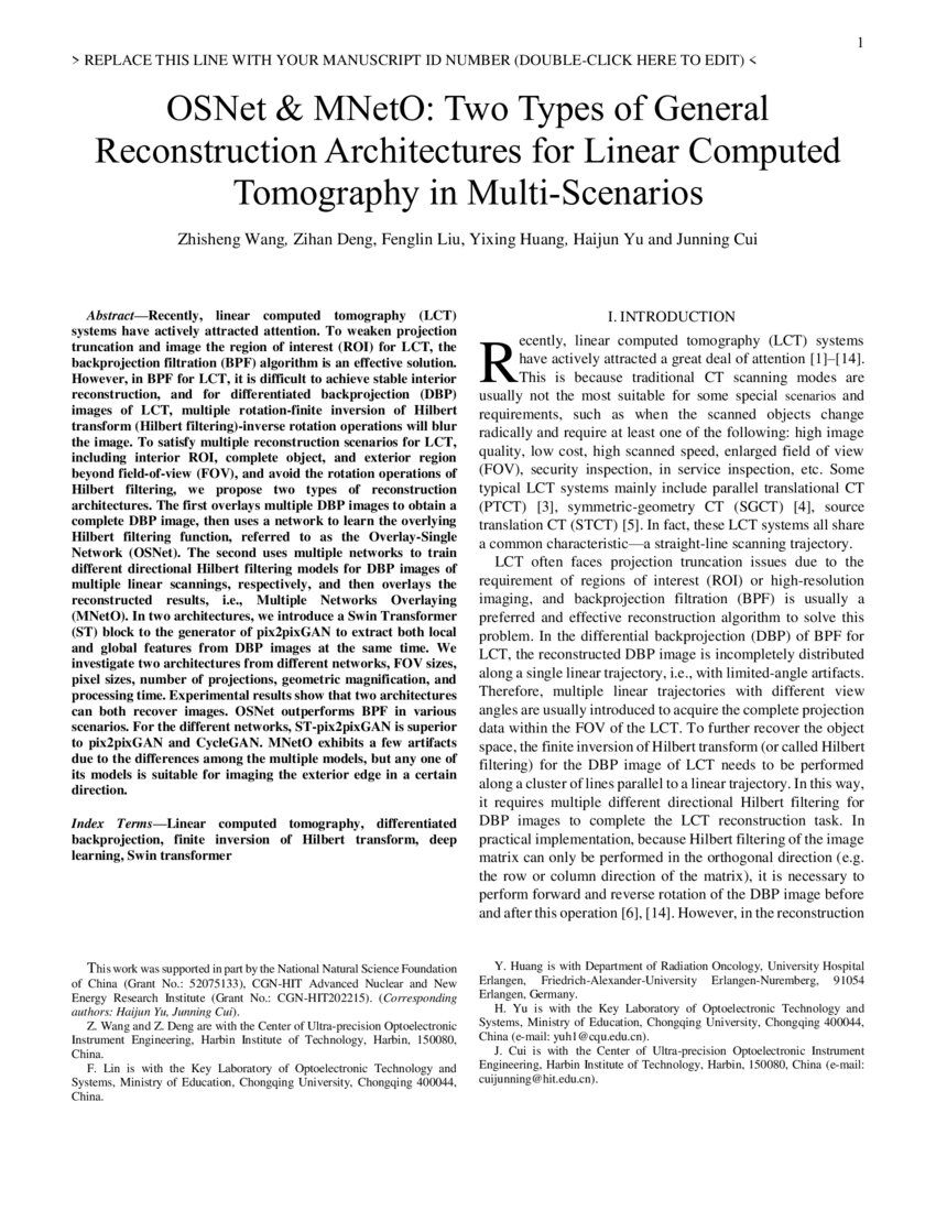 OSNet MNetO: Two Types of General Reconstruction Architectures for Linear Computed Tomography in ...