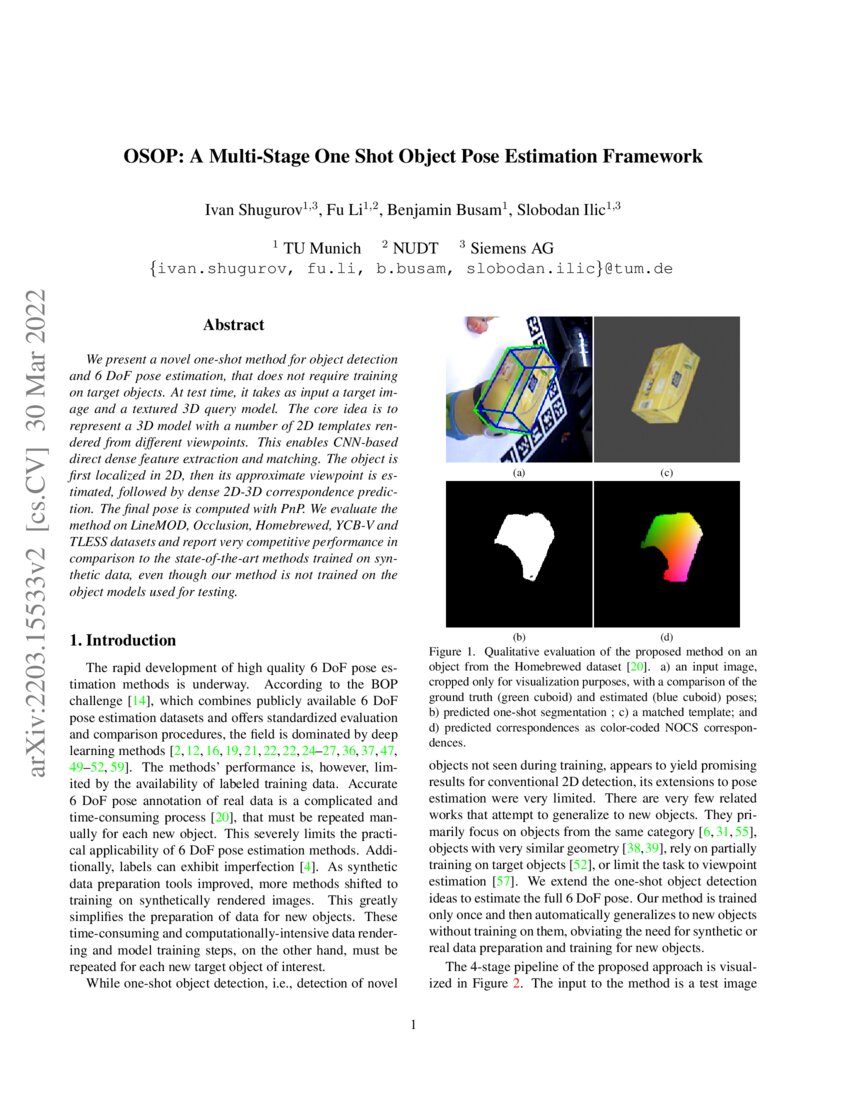 Osop A Multi Stage One Shot Object Pose Estimation Framework Deepai 8059