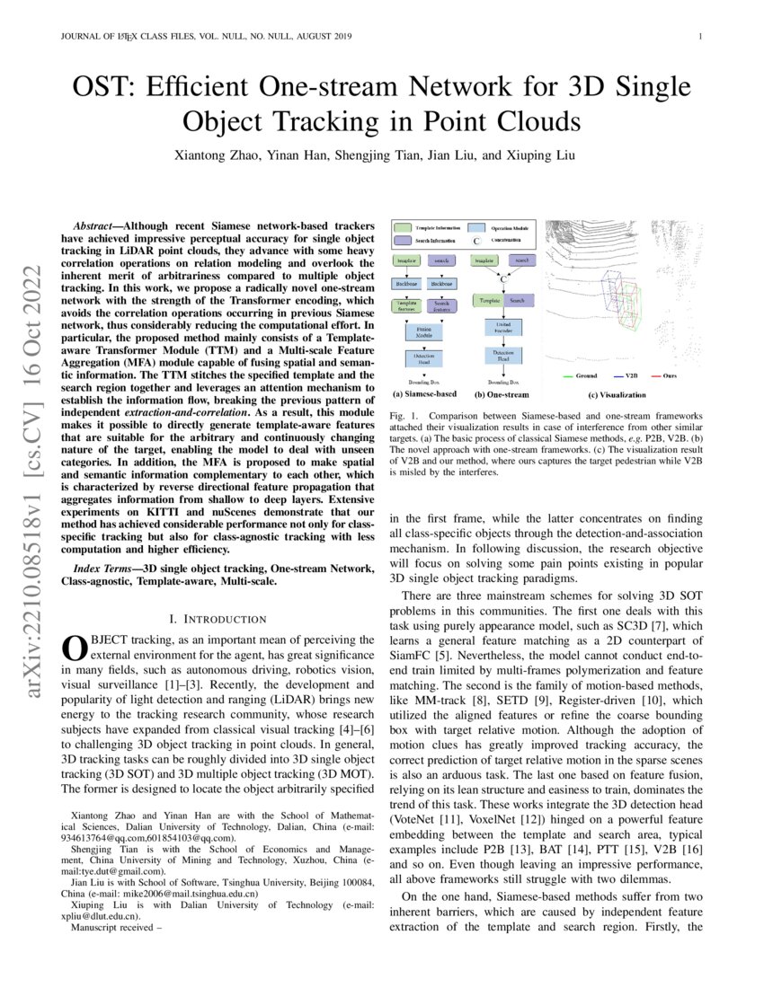 Ost Efficient One Stream Network For 3d Single Object Tracking In Point Clouds Deepai