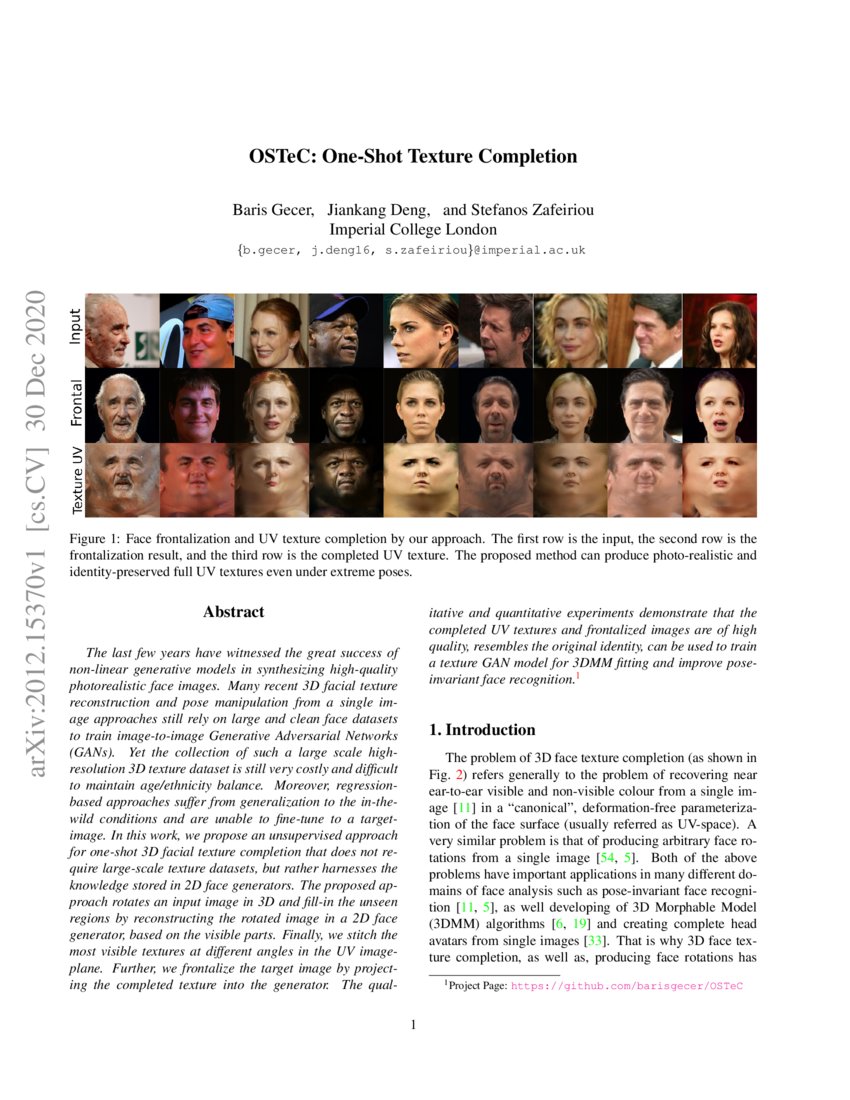 OSTeC: One-Shot Texture Completion | DeepAI