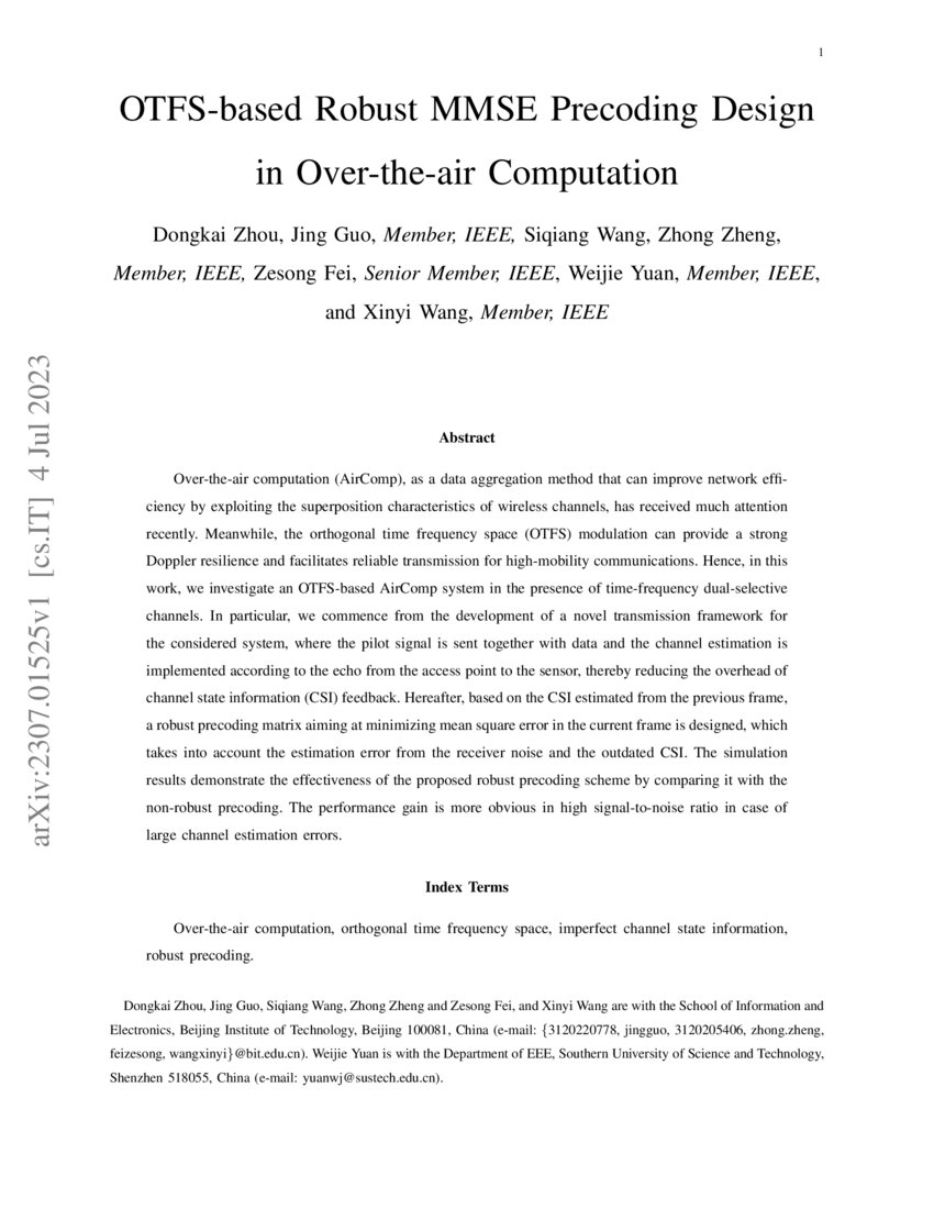 Otfs Based Robust Mmse Precoding Design In Over The Air Computation