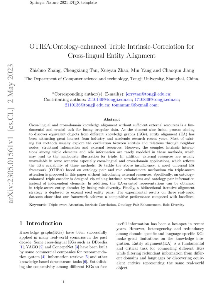 Otieaontology Enhanced Triple Intrinsic Correlation For Cross Lingual Entity Alignment Deepai