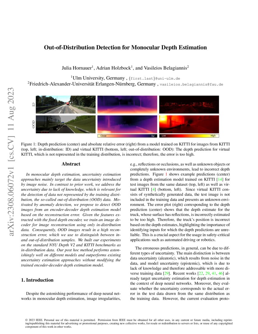 Out Of Distribution Detection For Monocular Depth Estimation Deepai