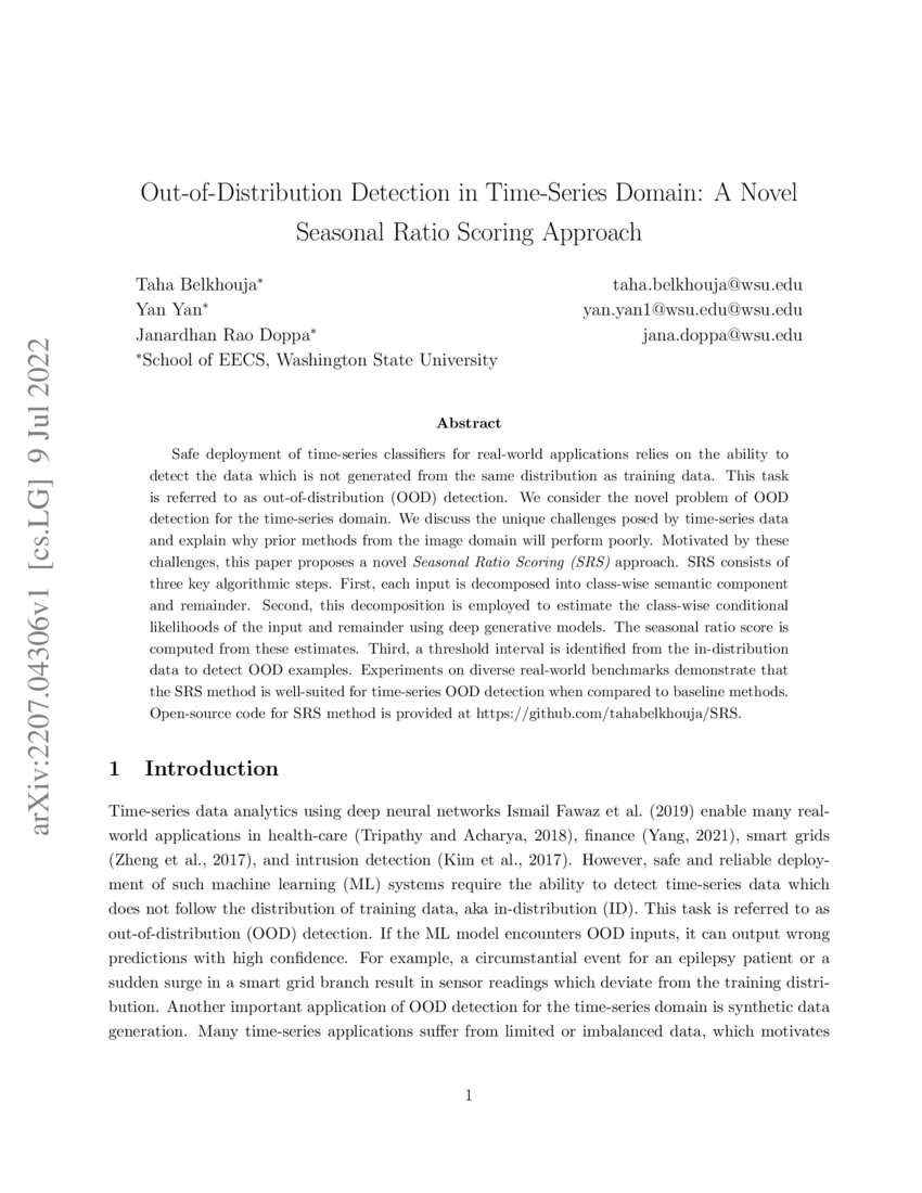 Out-of-Distribution Detection in Time-Series Domain: A Novel Seasonal Ratio Scoring Approach ...