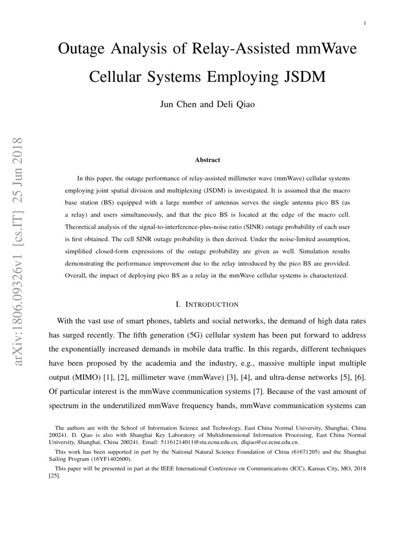 Outage Analysis Of Relay Assisted Mmwave Cellular Systems Employing Jsdm Deepai 
