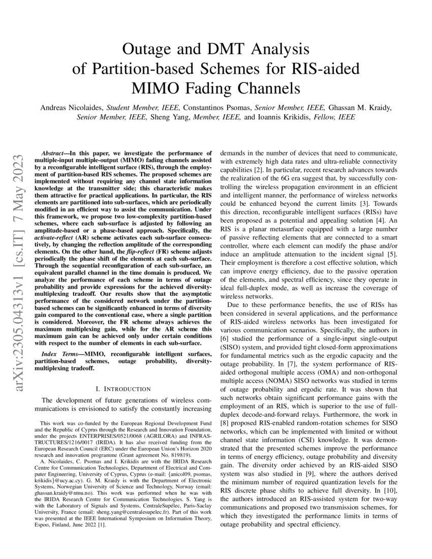 Outage and DMT Analysis of Partition-based Schemes for RIS-aided MIMO Fading Channels | DeepAI