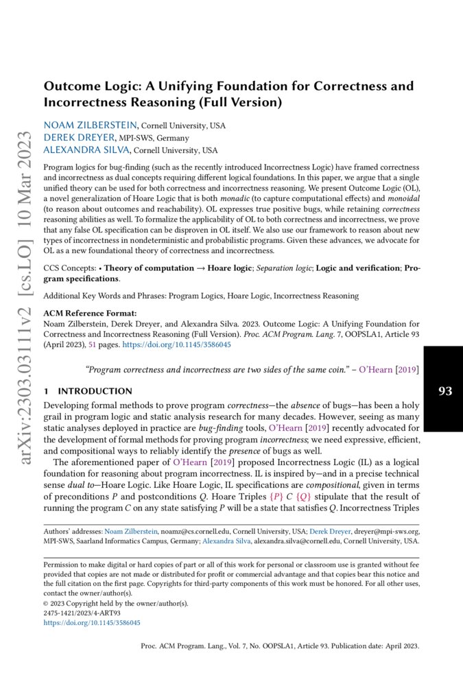 Outcome Logic A Unifying Foundation For Correctness And Incorrectness Reasoning Deepai