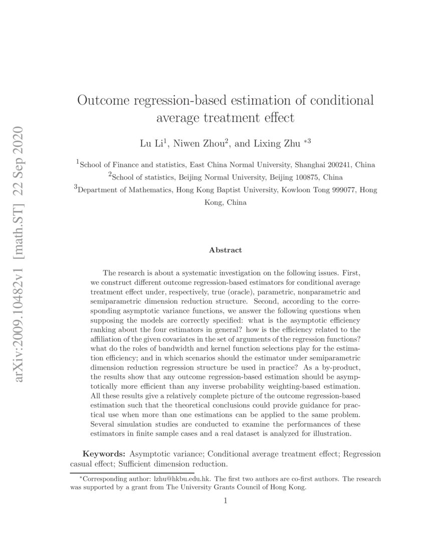 Outcome Regression Based Estimation Of Conditional Average Treatment