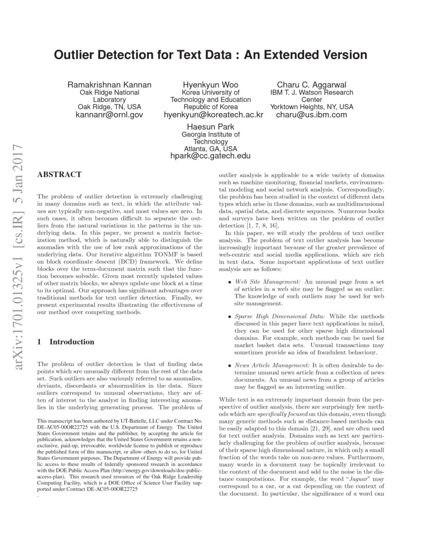 Outlier Detection For Text Data An Extended Version Deepai