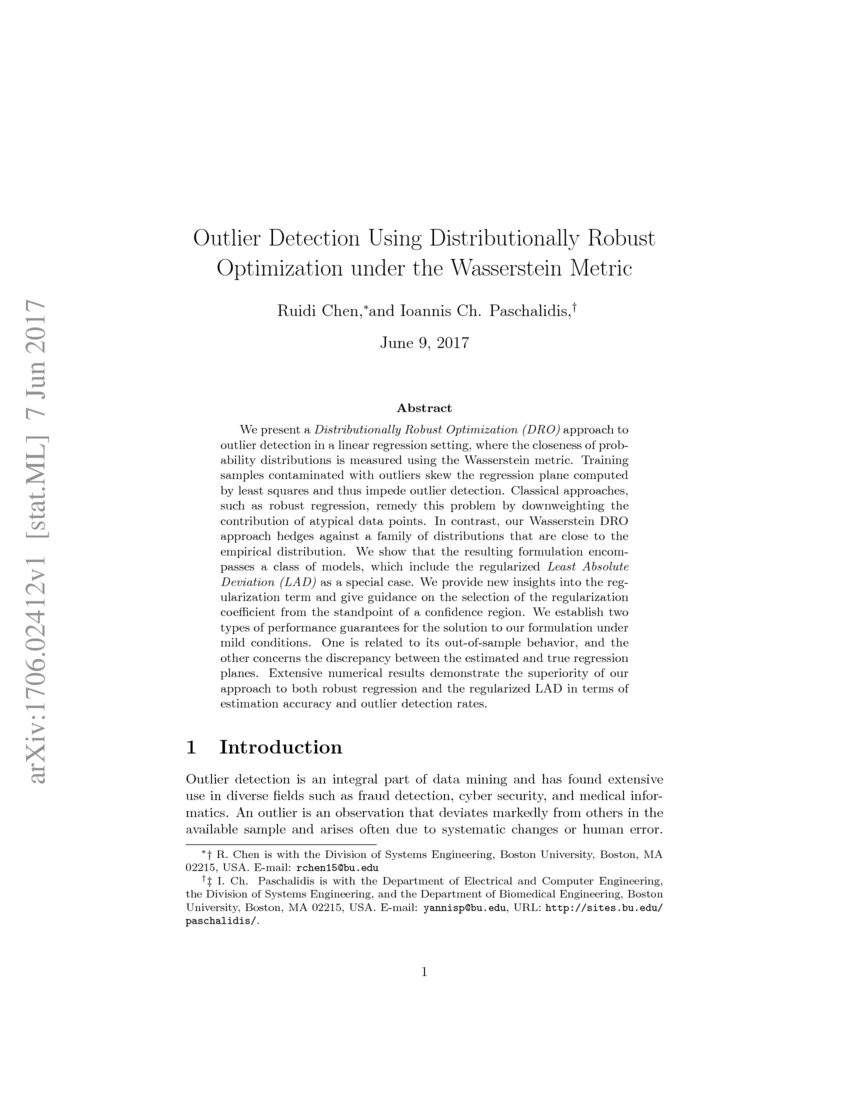 Outlier Detection Using Distributionally Robust Optimization Under The